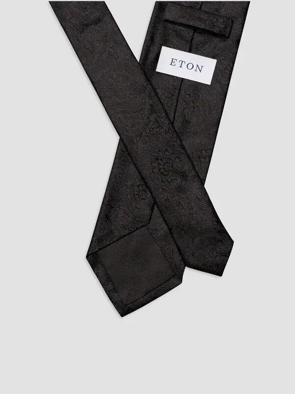 Eton Paisley Woven Silk Tie - Black