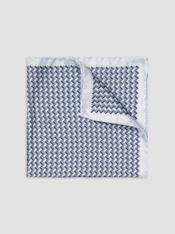 Eton Geometric Silk Pocket Square - Blue