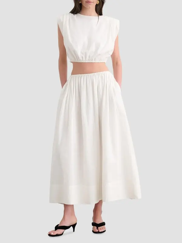TOCCIN Imogen Linen-cotton Midi-skirt - Coconut