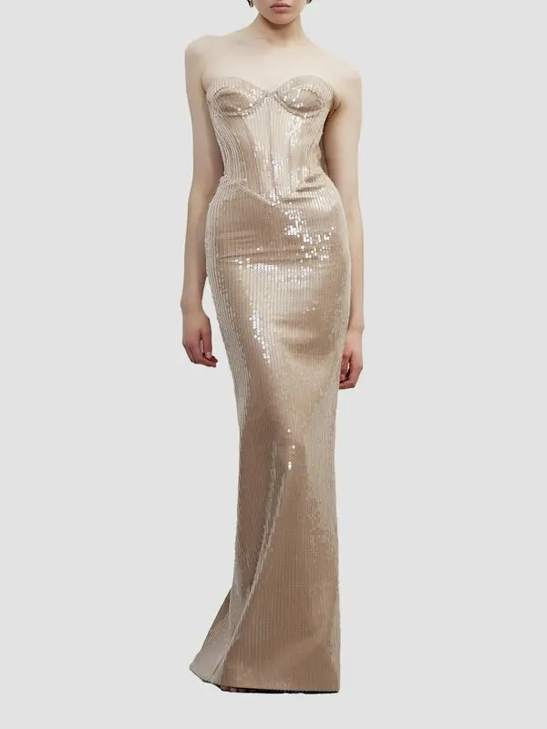 THE NEW ARRIVALS ILKYAZ OZEL Tara Sequined Strapless Gown