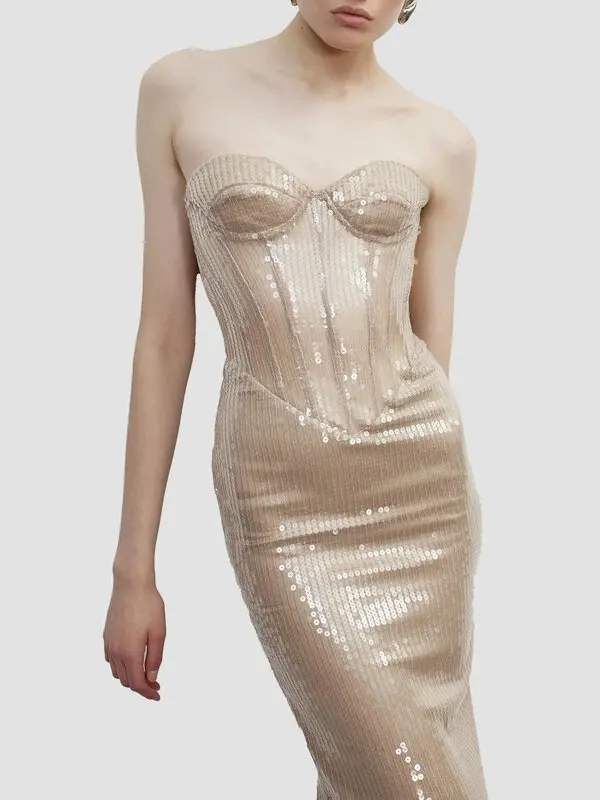 THE NEW ARRIVALS ILKYAZ OZEL Tara Sequined Strapless Gown
