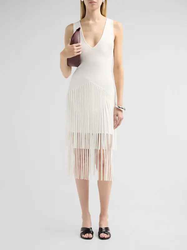 TOCCIN Patricia Fringed V-neck Midi Dress
