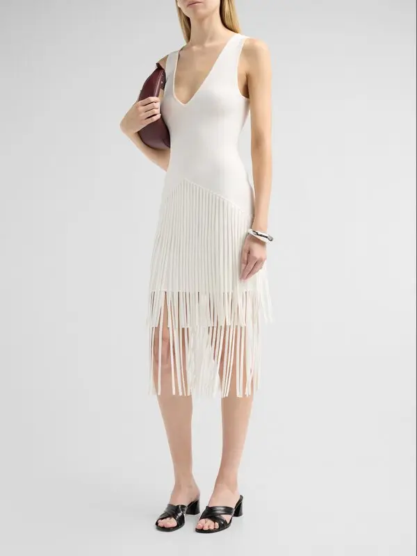 TOCCIN Patricia Fringed V-neck Midi Dress