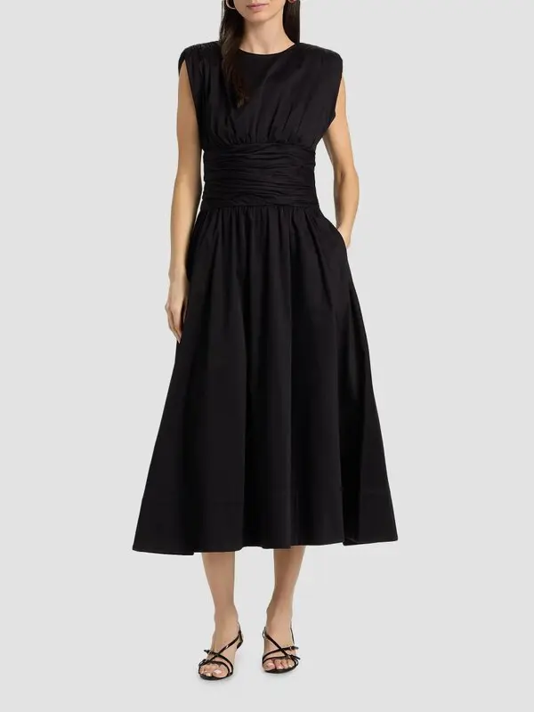 TOCCIN Evangeline Ruched Stretch-cotton Midi-dress - Jet