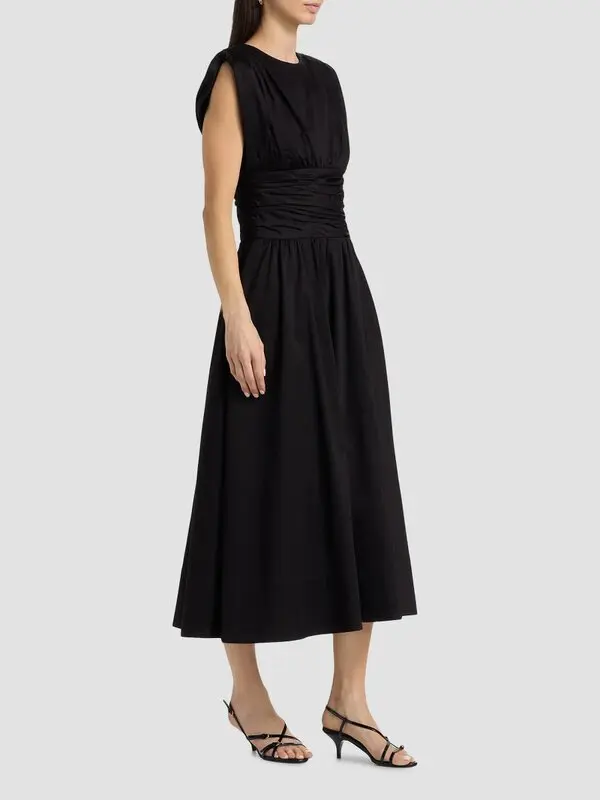 TOCCIN Evangeline Ruched Stretch-cotton Midi-dress - Jet