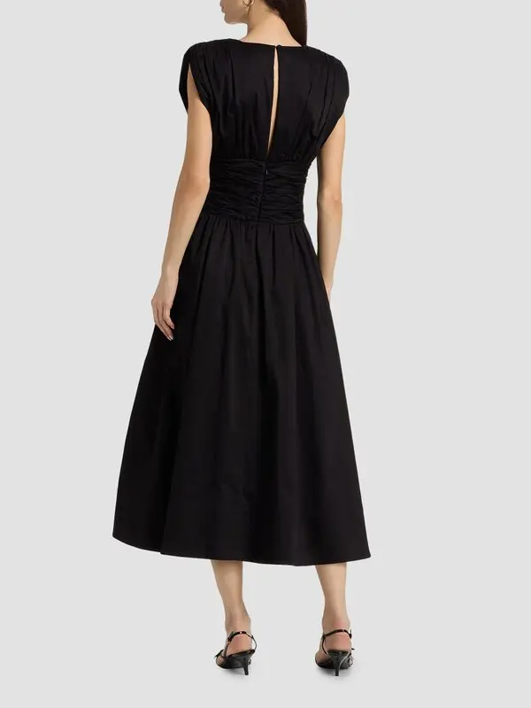 TOCCIN Evangeline Ruched Stretch-cotton Midi-dress - Jet