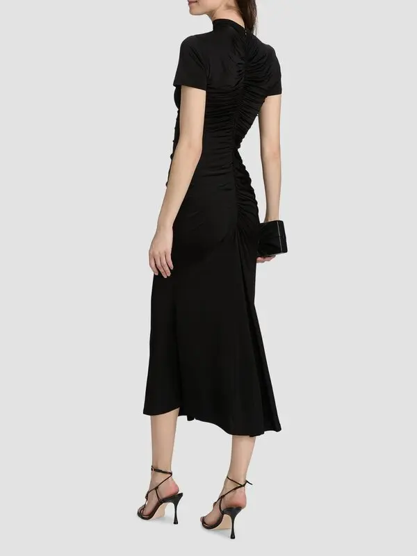 TOCCIN Gracelyn Ruched Knit Mock-turtleneck Midi-dress