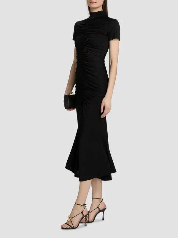 TOCCIN Gracelyn Ruched Knit Mock-turtleneck Midi-dress