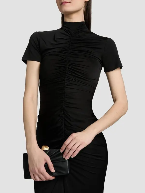 TOCCIN Gracelyn Ruched Knit Mock-turtleneck Midi-dress
