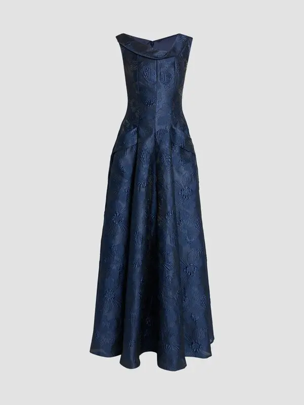 Talbot Runhof Floral Jacquard Ballgown - Armada