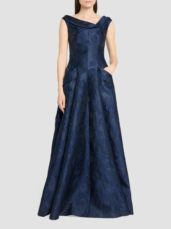 Talbot Runhof Floral Jacquard Ballgown - Armada