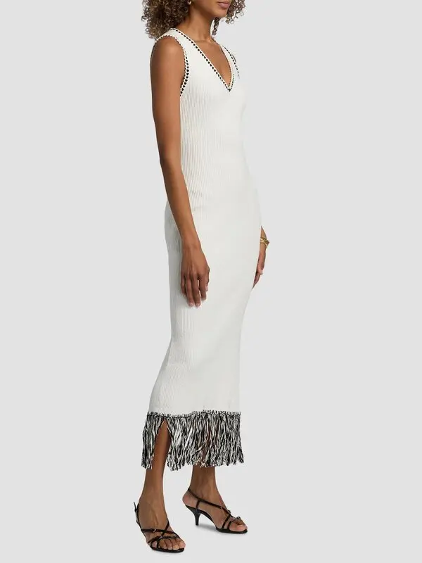 TOCCIN Ashtin V-neck Fringe Midi-dress