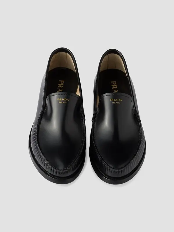 Prada S Brushed Leather Loafers - Black