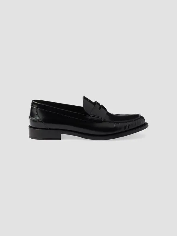 Prada S Brushed Leather Loafers - Black