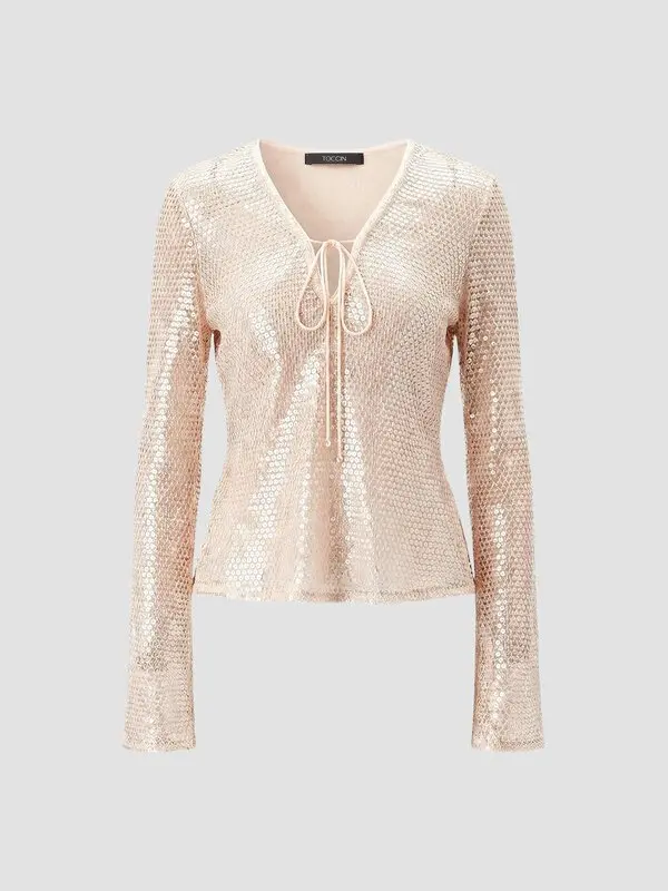 TOCCIN Zuri Sequin Flare Sleeve Top
