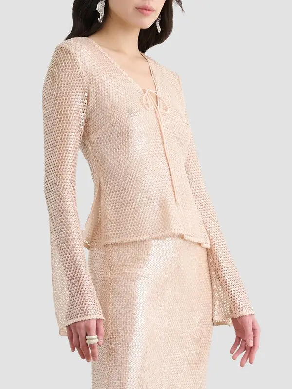 TOCCIN Zuri Sequin Flare Sleeve Top