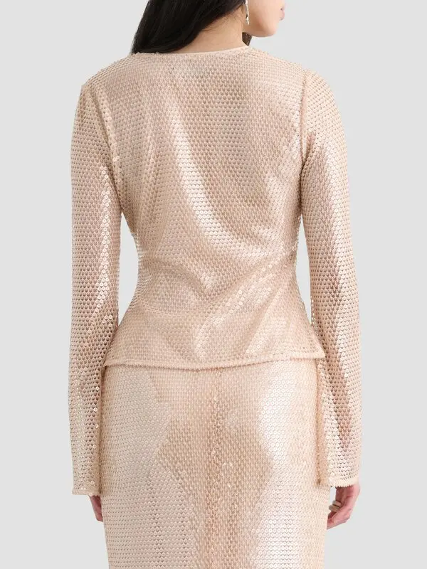 TOCCIN Zuri Sequin Flare Sleeve Top