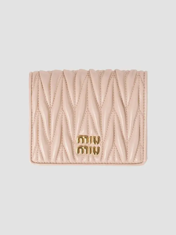 Miu Miu Small Matelassé Nappa Leather Wallet - Beige