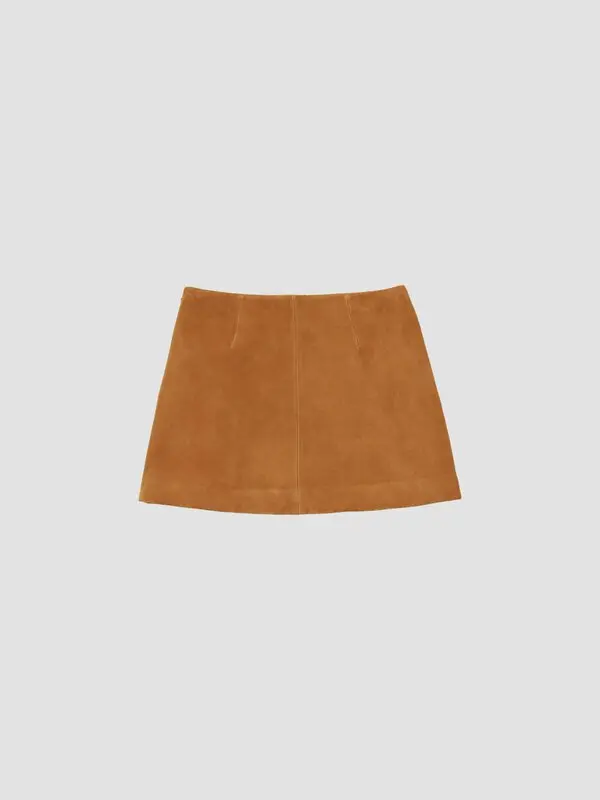 Marc Jacobs Box Pleat A-line Suede Miniskirt - Copper
