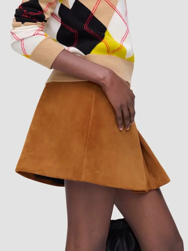Marc Jacobs Box Pleat A-line Suede Miniskirt - Copper