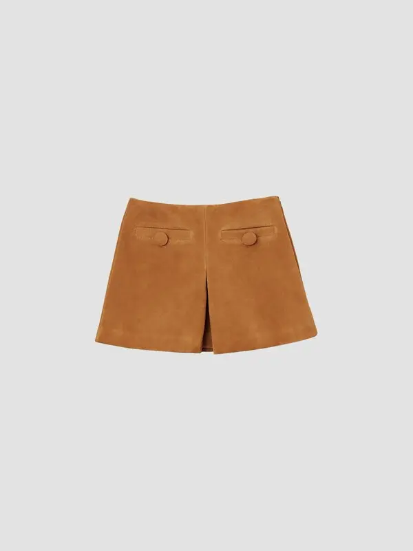 Marc Jacobs Box Pleat A-line Suede Miniskirt - Copper