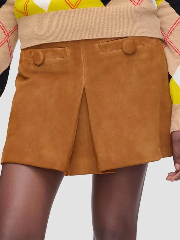 Marc Jacobs Box Pleat A-line Suede Miniskirt - Copper