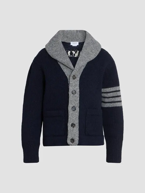 Thom Browne Browne 65 Intarsia-knit Irish Wool Cardigan - Navy