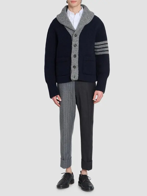 Thom Browne Browne 65 Intarsia-knit Irish Wool Cardigan