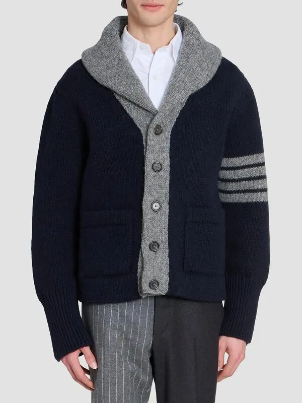 Thom Browne Browne 65 Intarsia-knit Irish Wool Cardigan