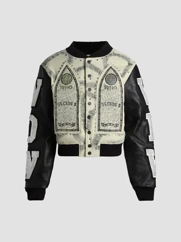 WHO DECIDES WAR Hardware Cathedral Varsity Jacket - Cloud Coal