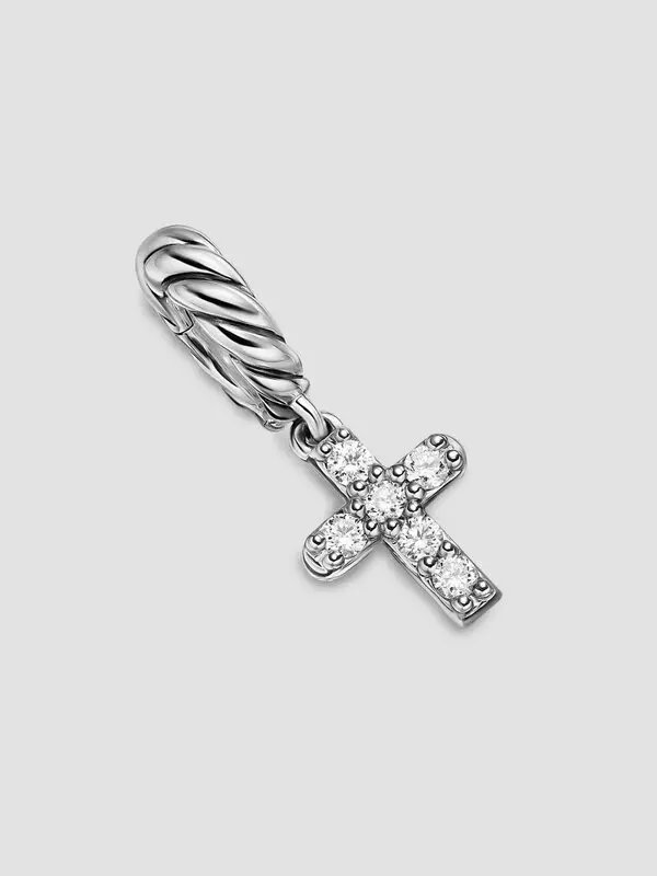 David Yurman Micro Pavé Cross Amulet In Sterling Silver With Diamonds, 8mm