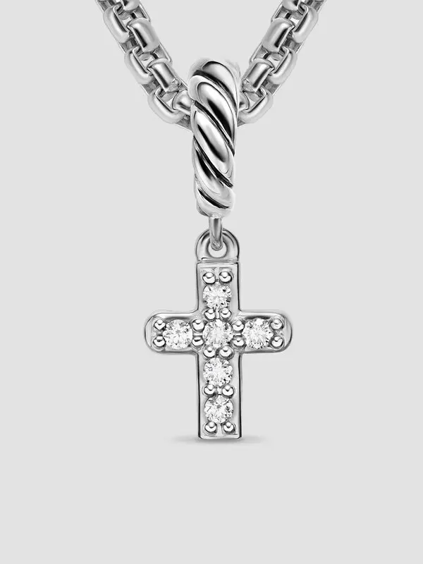 David Yurman Micro Pavé Cross Amulet In Sterling Silver With Diamonds, 8mm