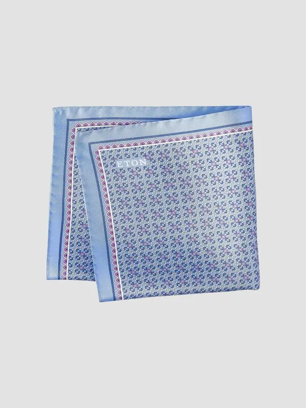Eton Micro-geometric Print Silk Pocket Square - Blue