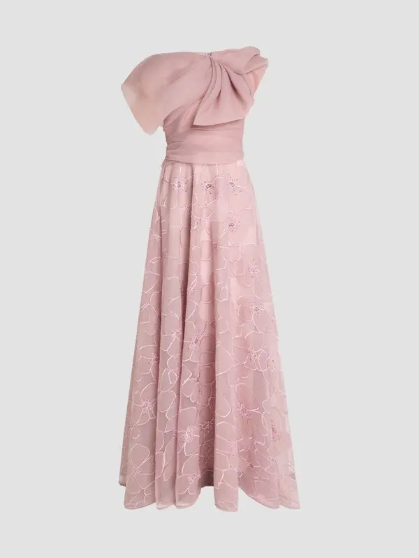 Talbot Runhof Organza Floral Lace Gown