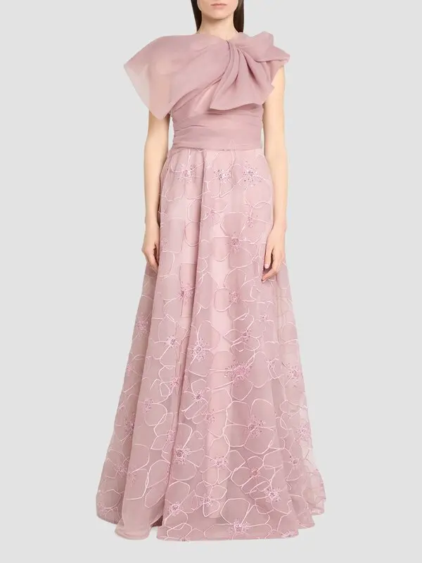 Talbot Runhof Organza Floral Lace Gown