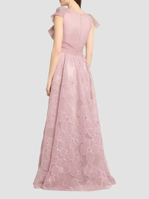 Talbot Runhof Organza Floral Lace Gown