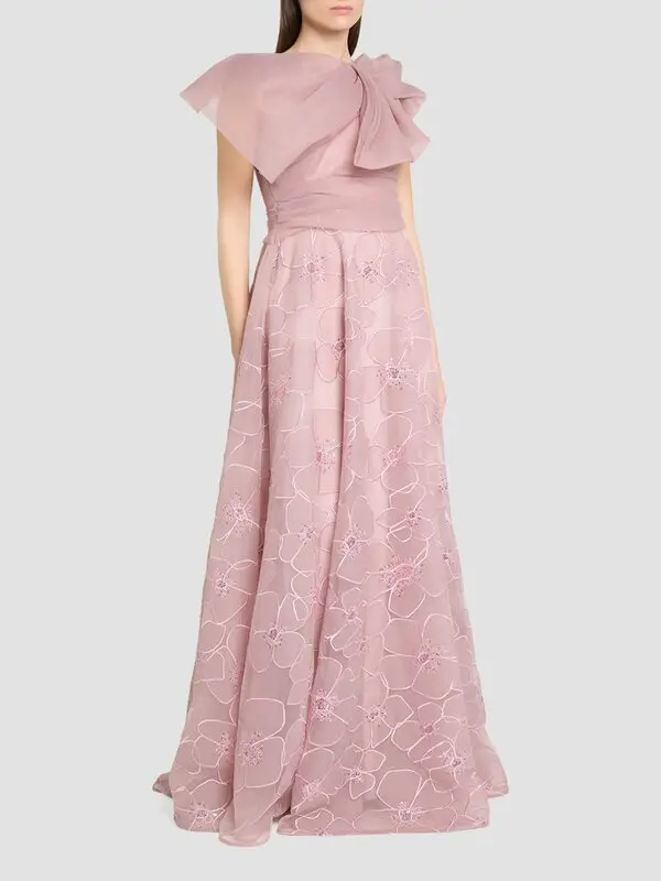 Talbot Runhof Organza Floral Lace Gown