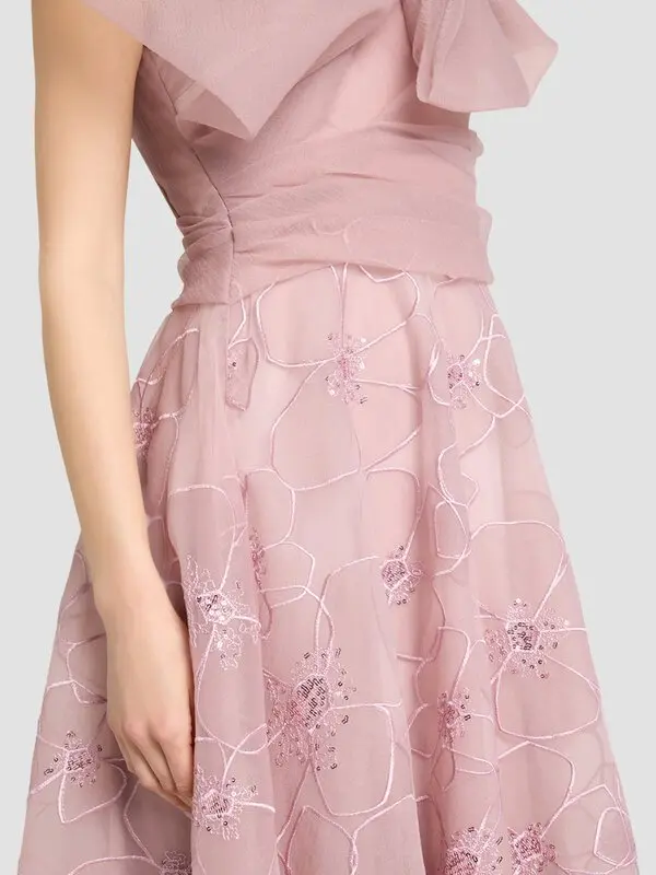Talbot Runhof Organza Floral Lace Gown