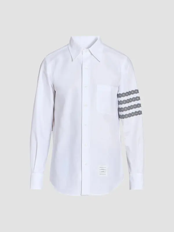 Thom Browne Unraveling Cable 4-bar Straight-fit Oxford Shirt - White