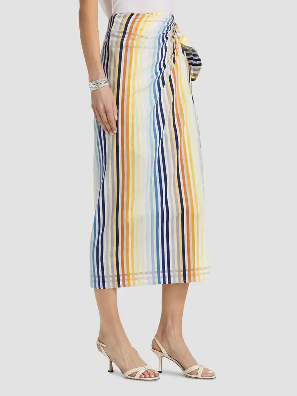 TOCCIN Madison Striped Cotton Midi-skirt