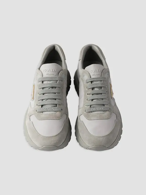 Prada Prax 2.0 Re-nylon And Suede Sneakers - Grey