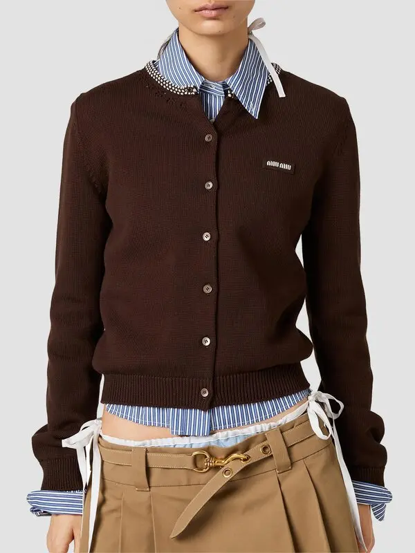 Miu Miu Cotton Cardigan - Brown