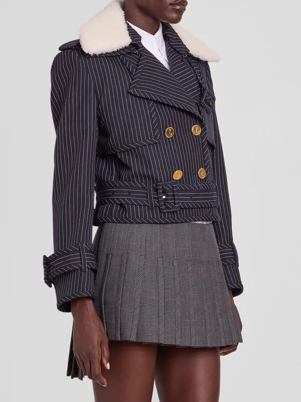 Thom Browne Striped Virgin Wool-shearling Trench Jacket