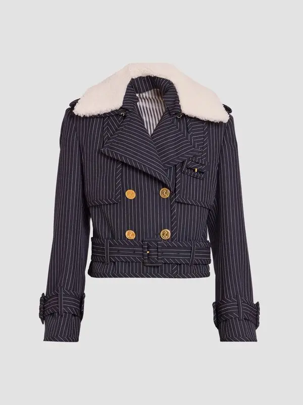 Thom Browne Striped Virgin Wool-shearling Trench Jacket - Navy