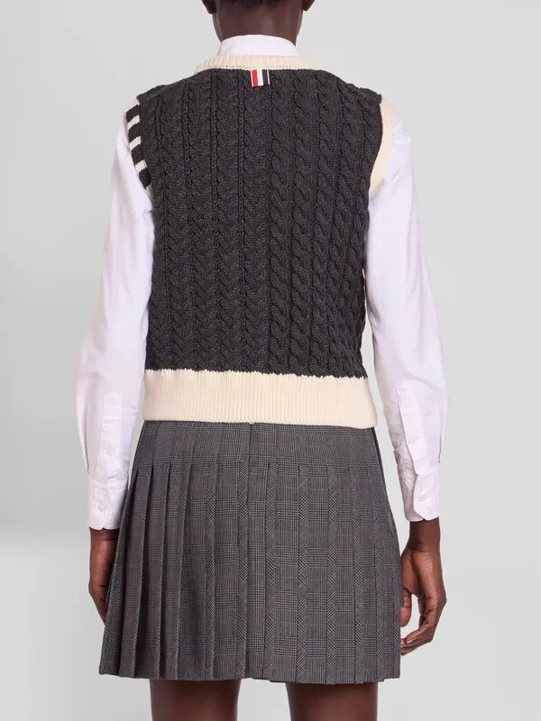 Thom Browne Cable-knit Virgin Wool Crewneck Shell Top