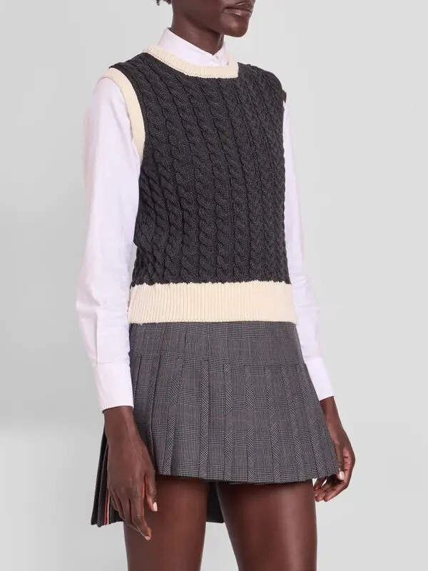Thom Browne Cable-knit Virgin Wool Crewneck Shell Top