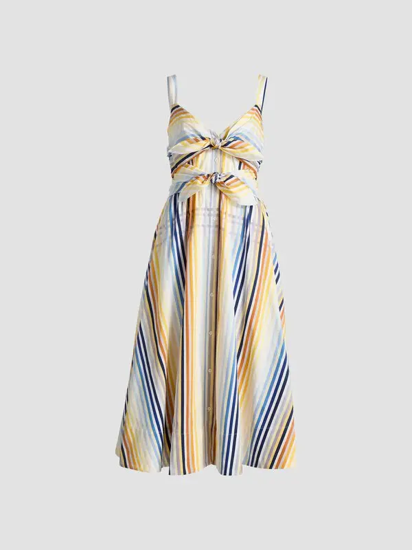 TOCCIN Wren Striped Double-tie Cotton Midi-dress - Sunset