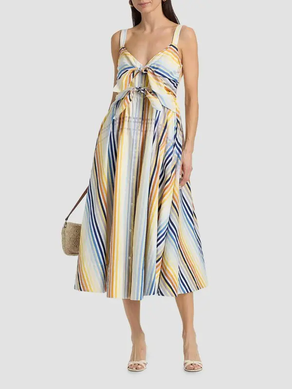 TOCCIN Wren Striped Double-tie Cotton Midi-dress
