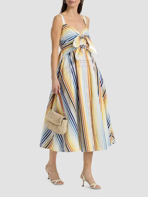 TOCCIN Wren Striped Double-tie Cotton Midi-dress