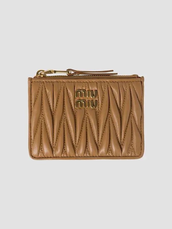 Miu Miu Matelassé Nappa Leather Card Holder - Brown